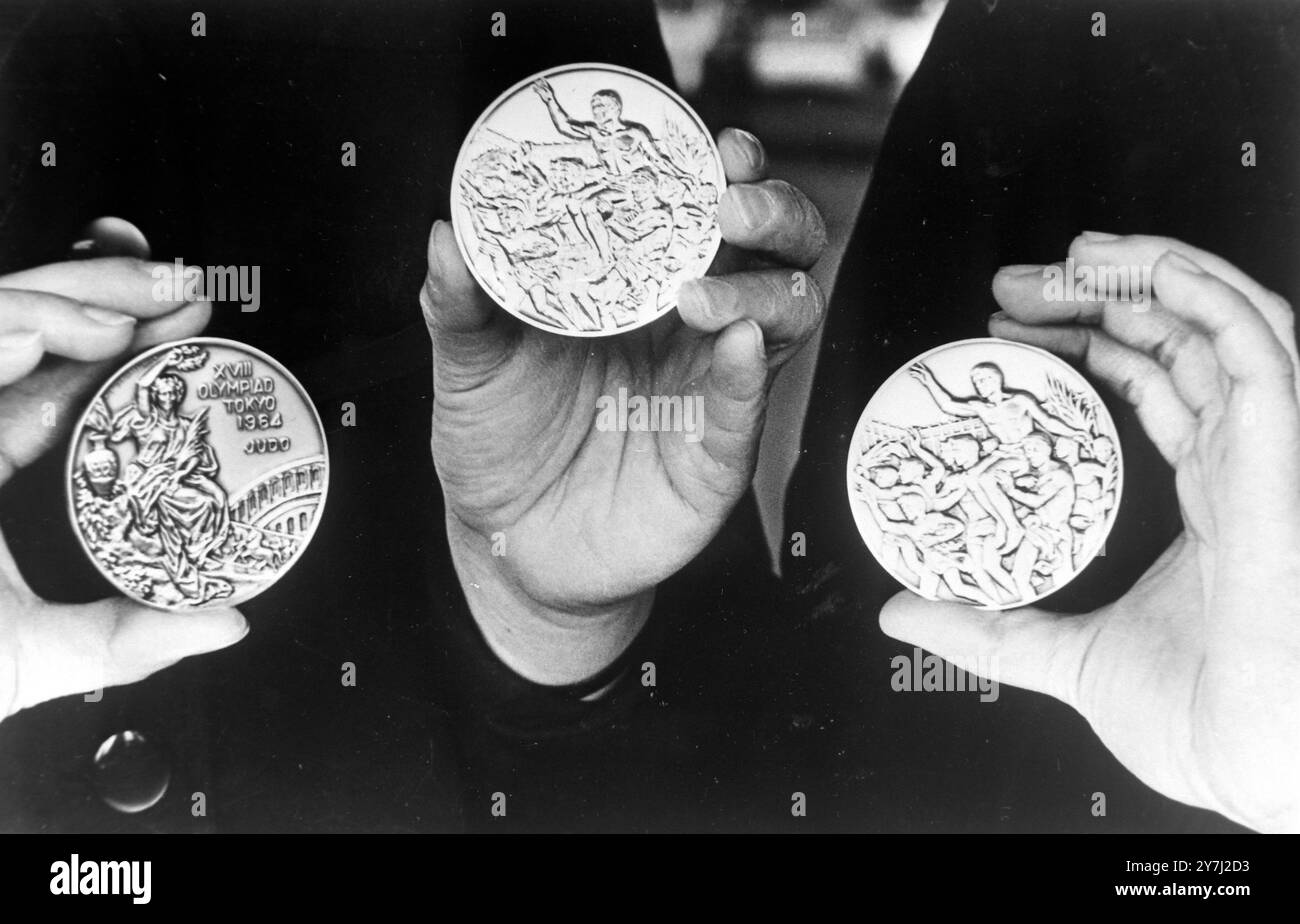 SAMPLES OF OLYMPIC MEDALS FOR TOKYO OLYMPIC GAMES ; 18 MARCH 1964 Stock ...