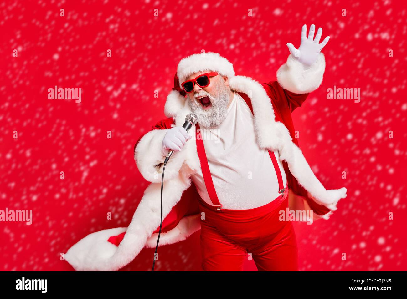 Closeup photo of funny funky wild vocalist screaming in microphone ...