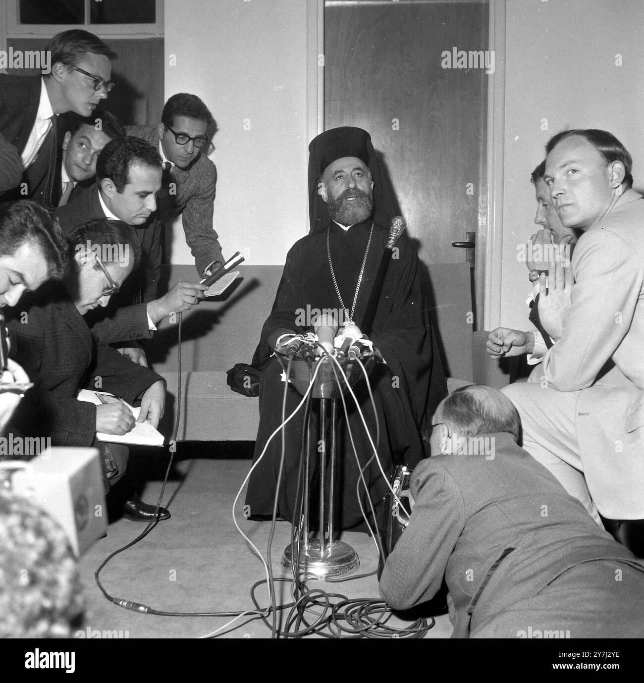 ARCHBISHOP MAKARIOS AT AIRPORT WITH PRESS IN NICOSIA, CYPRUS / ; 14 ...