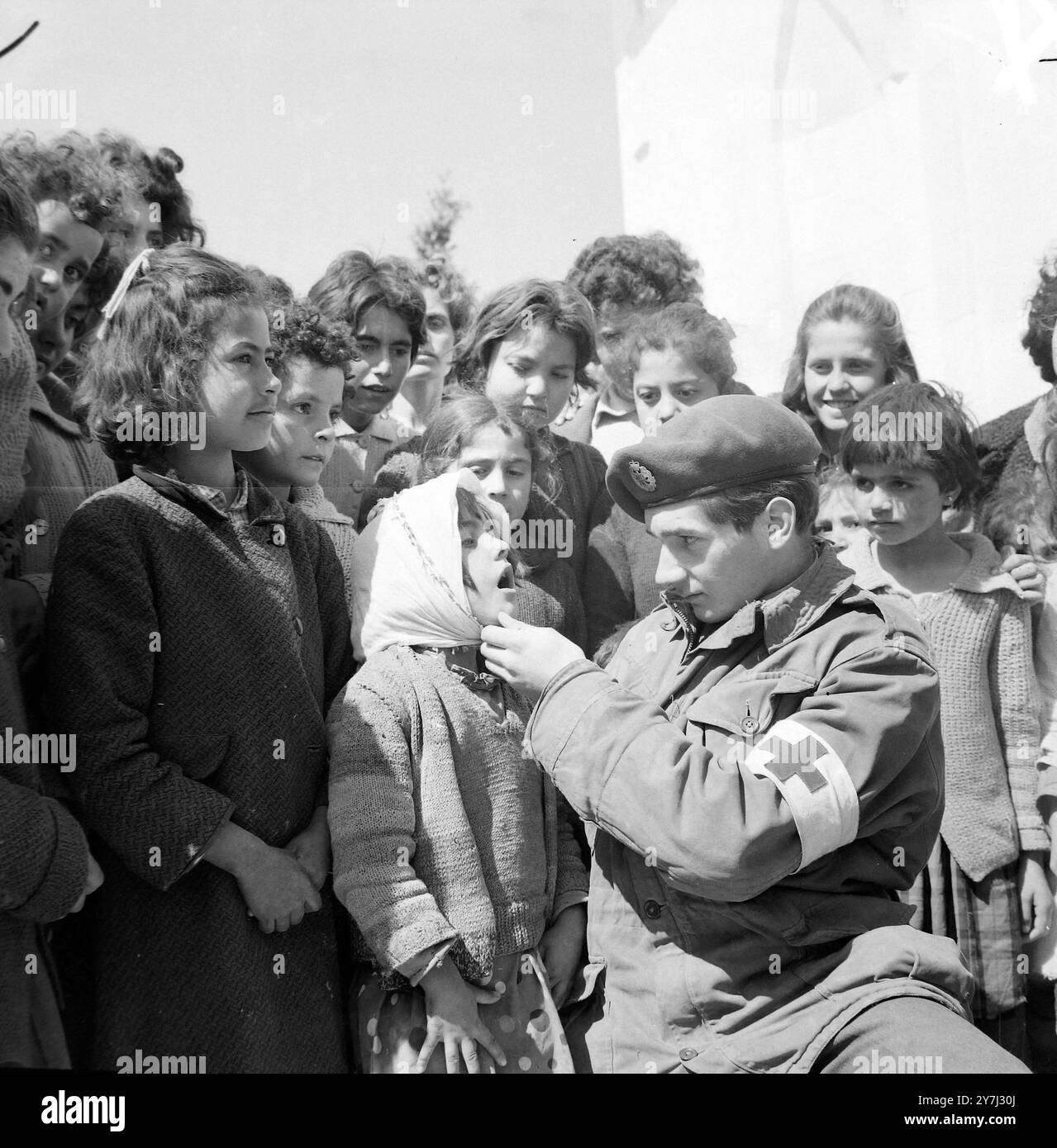CHILDREN BEING EXAMINED FOR SUSPECTED DIPTHERIA IN MALIA, CYPRUS ; 14 ...