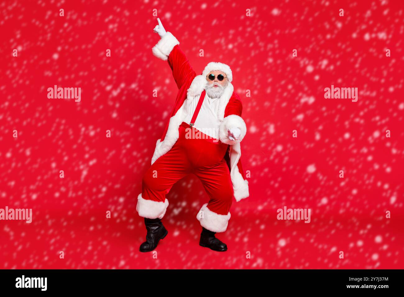 Full size photo of funny fat overweight santa claus with big abdomen in ...