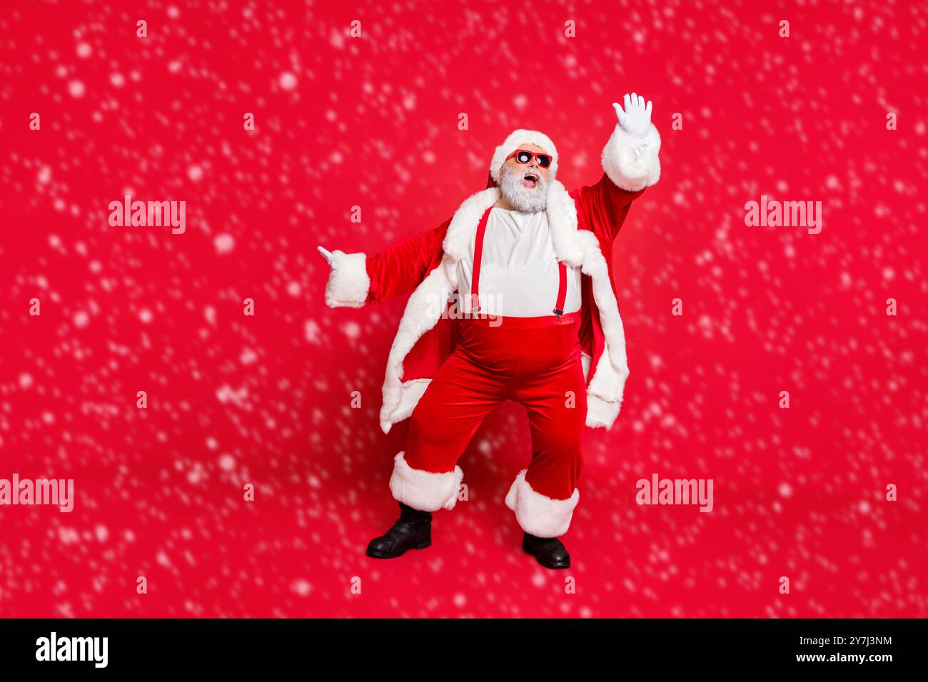Full size photo of funny fat overweight santa claus with big abdomen ...