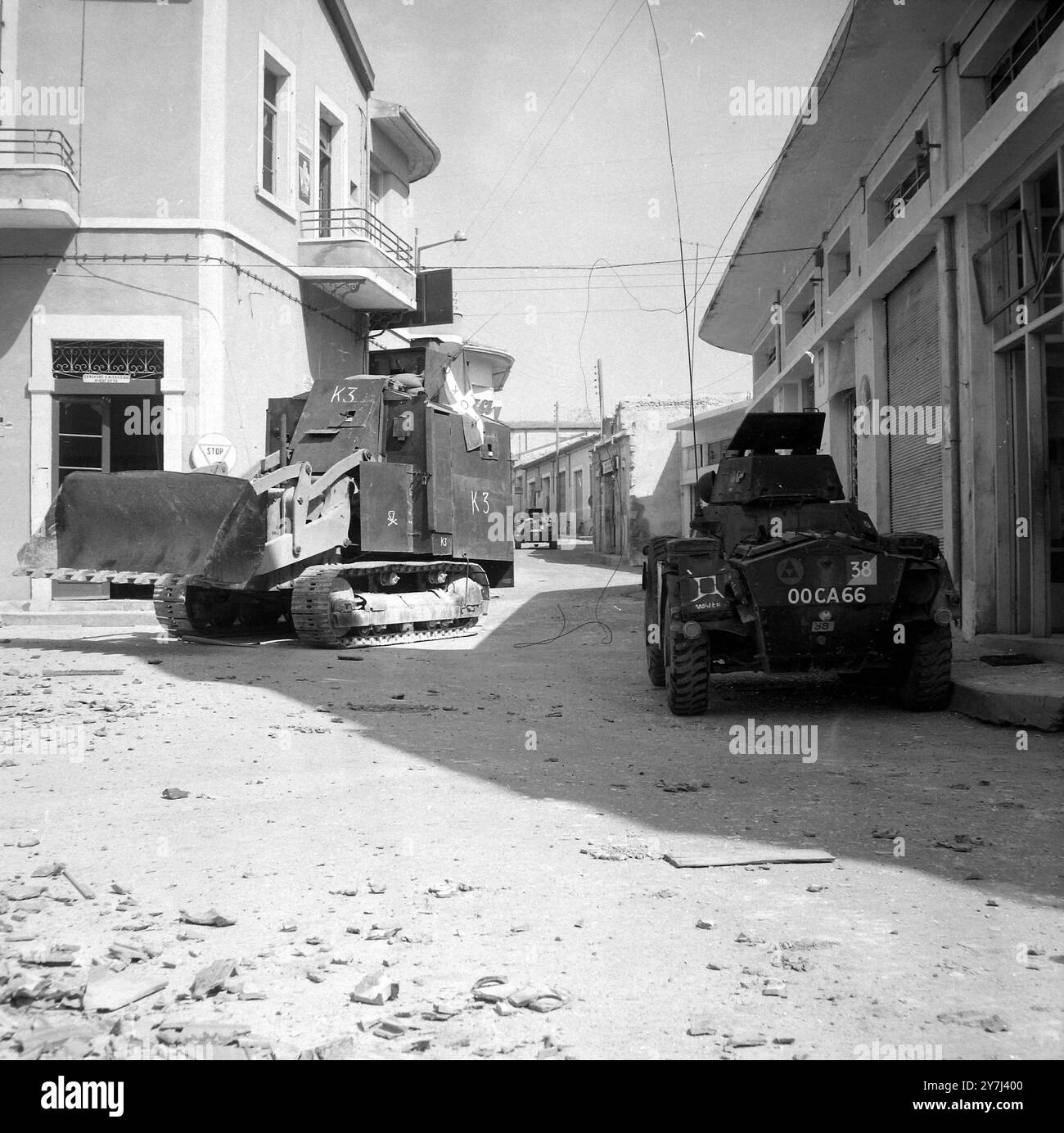 ARMY GREEK ARMOURED CAR GOES PAST BRITISH ARMOURED CAR IN PAPHOS ...