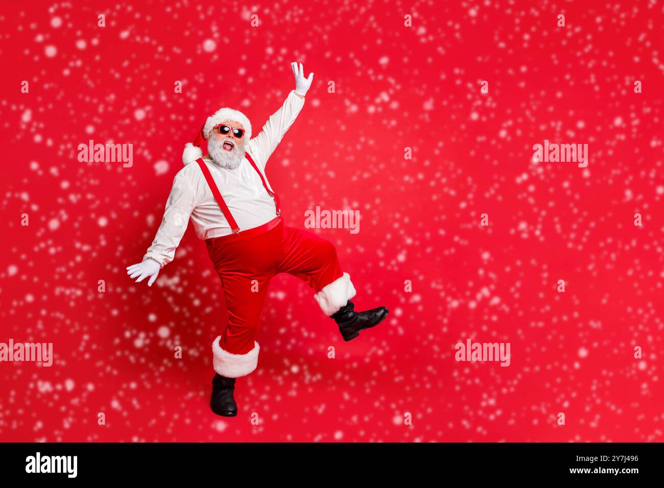 Full length photo of fat overweight santa claus with big funny belly ...