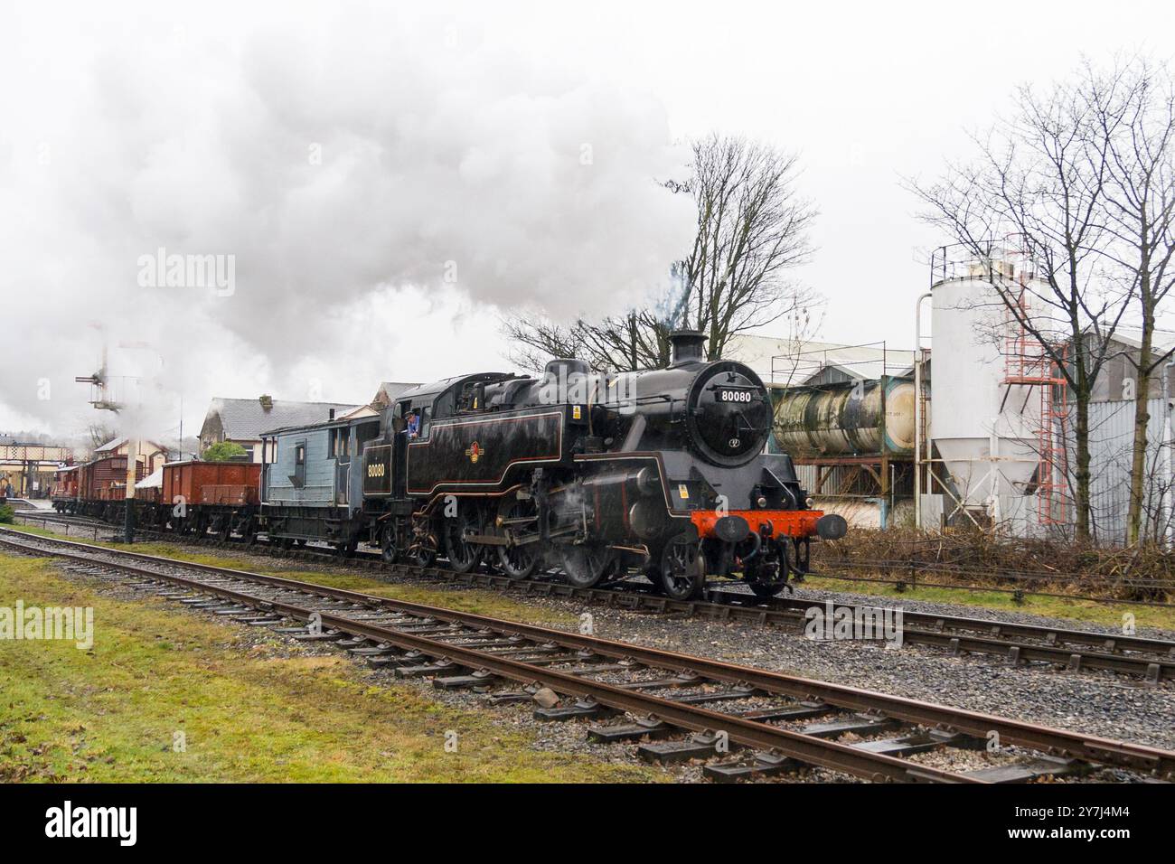 80080 with a goods train on the East Lancs Railway Stock Photo - Alamy
