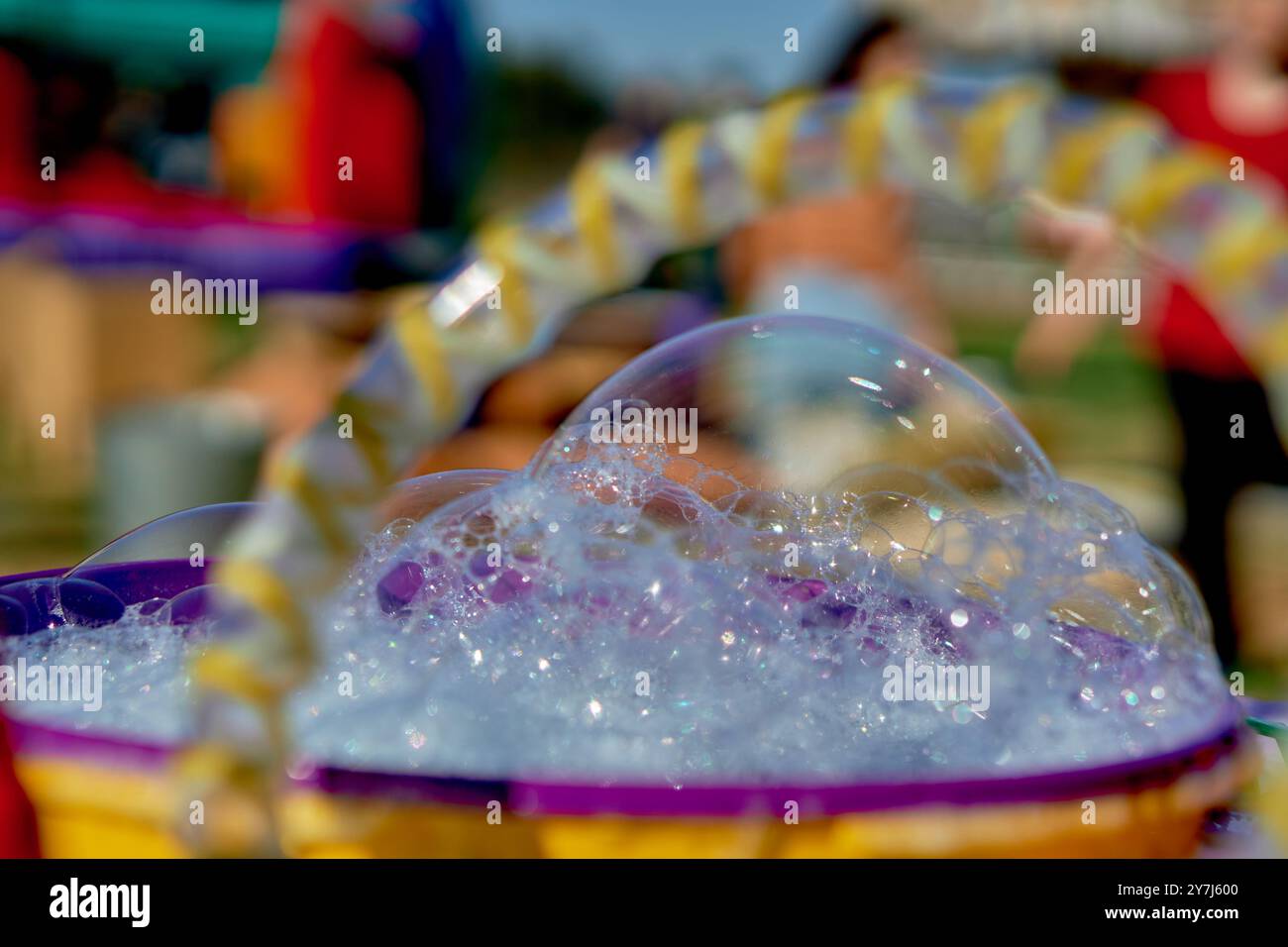 close-up of bubbles and foam, water games at a children's birthday ...