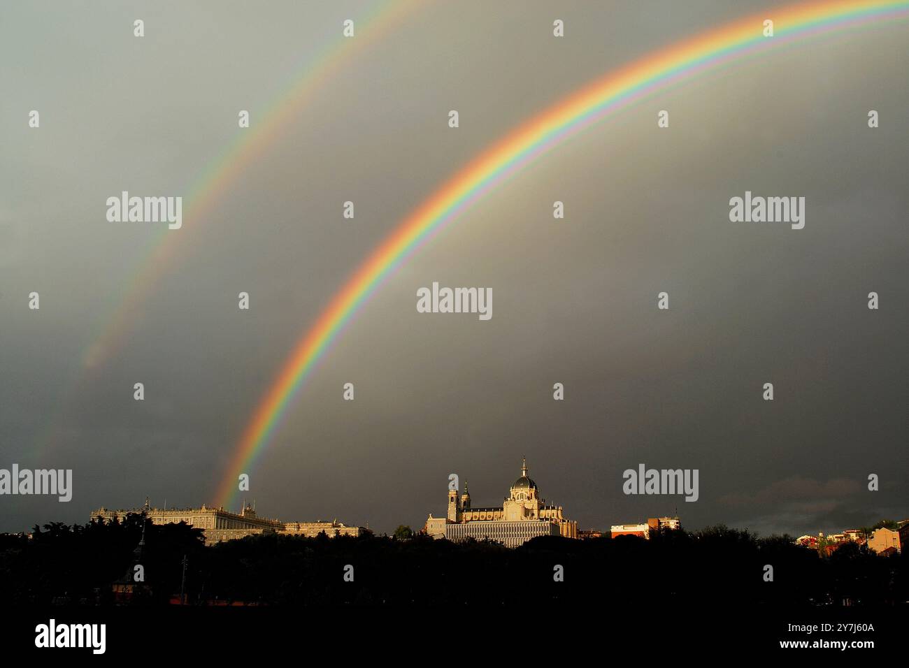 Rainbow and cathedral of Almudena, Madrid, Spain Stock Photo - Alamy