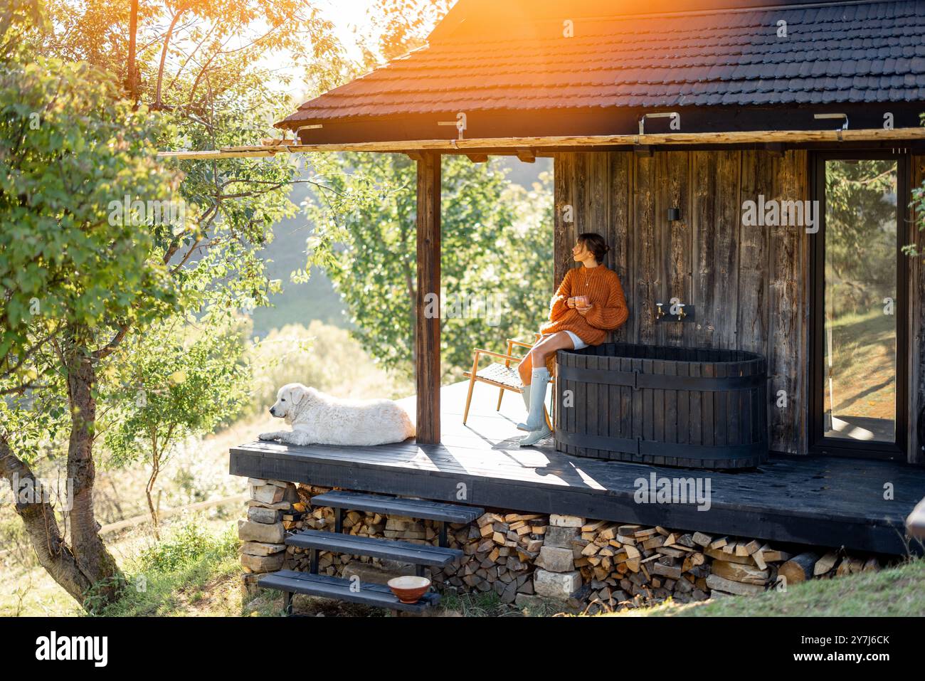 Morning Tranquility on the Porch Stock Photo - Alamy