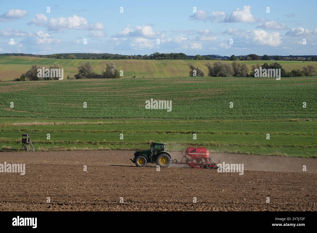 Uckermark GER, Deutschland, 20240921,Uckermark, Traktor auf einem Feld ...