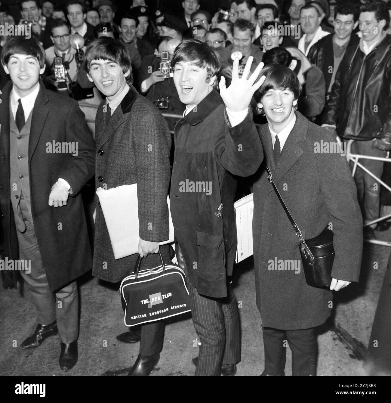 THE BEATLES POP GROUP RETURNS TO LONDON ; 22 FEBRUARY 1964 Stock Photo ...