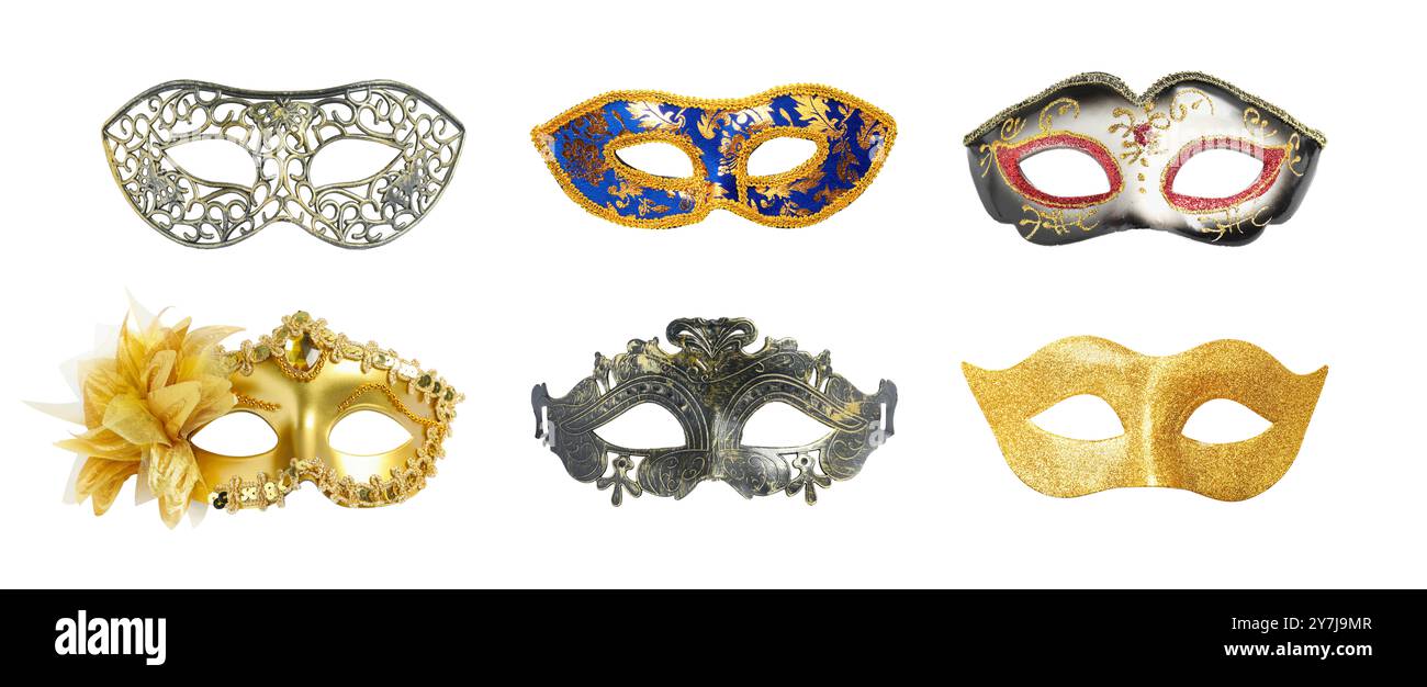 Different carnival masks isolated on white, set Stock Photo - Alamy