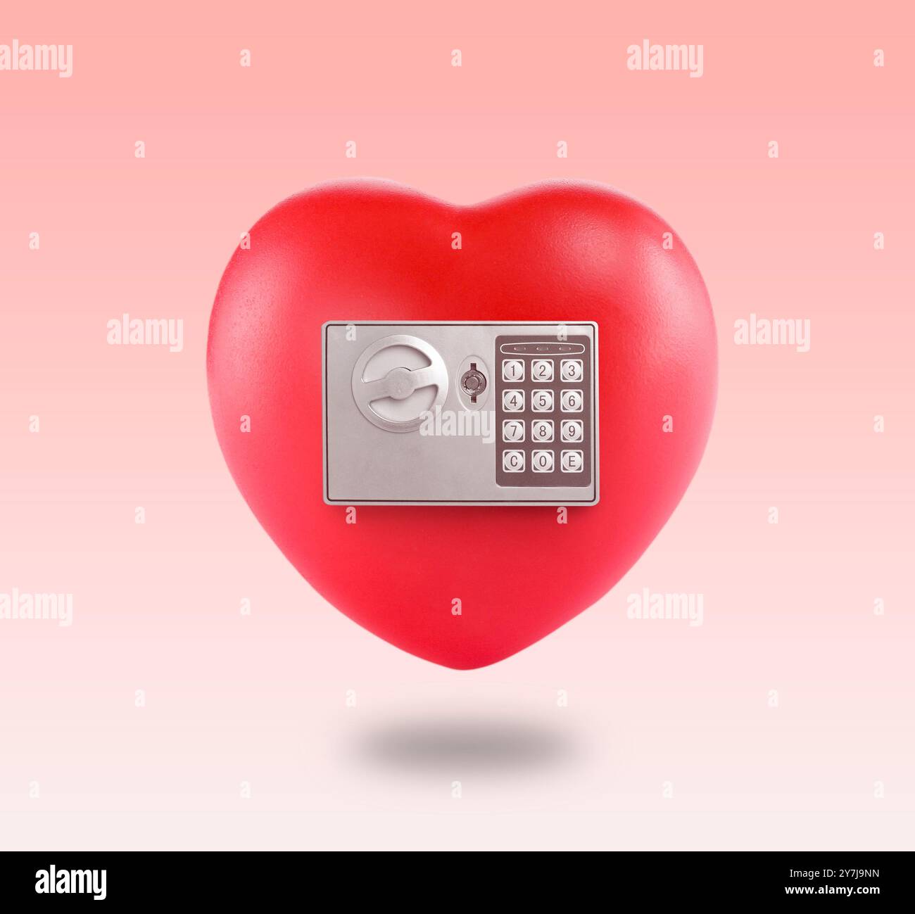 Red heart with electronic safe lock on pink gradient background Stock ...