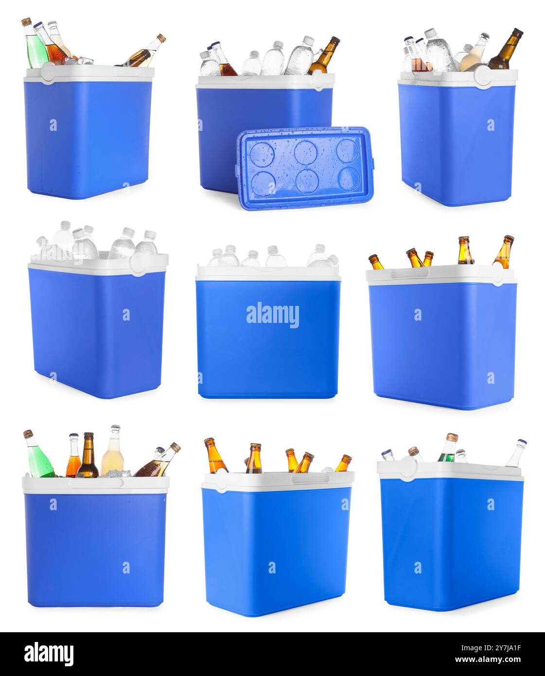 Cool boxes with different drinks isolated on white, set Stock Photo - Alamy