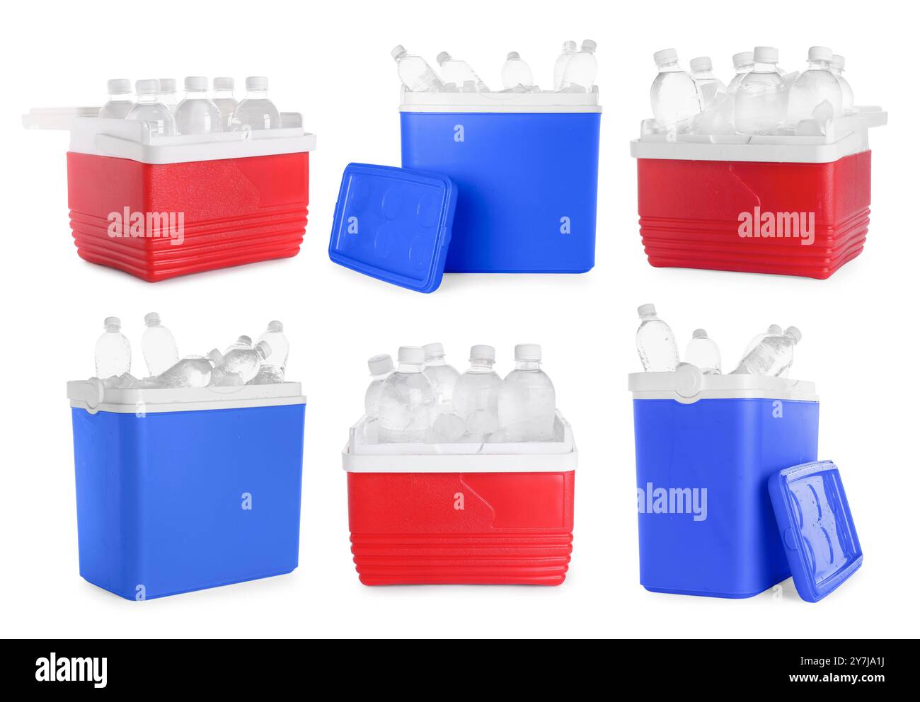 Cool boxes with bottles of water isolated on white, set Stock Photo - Alamy