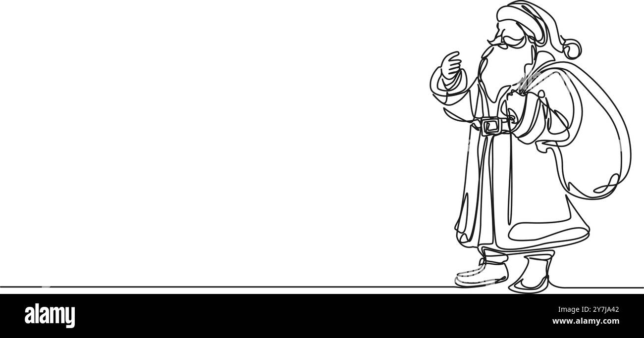 continuous single line drawing of Santa Claus, line art vector ...