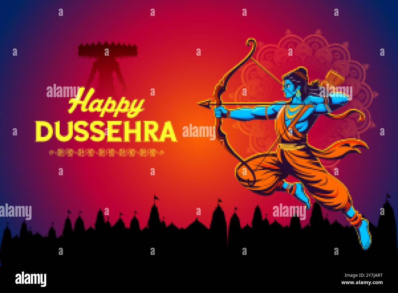 illustration of Lord Rama killing Ravana in Dussehra Navratri festival ...