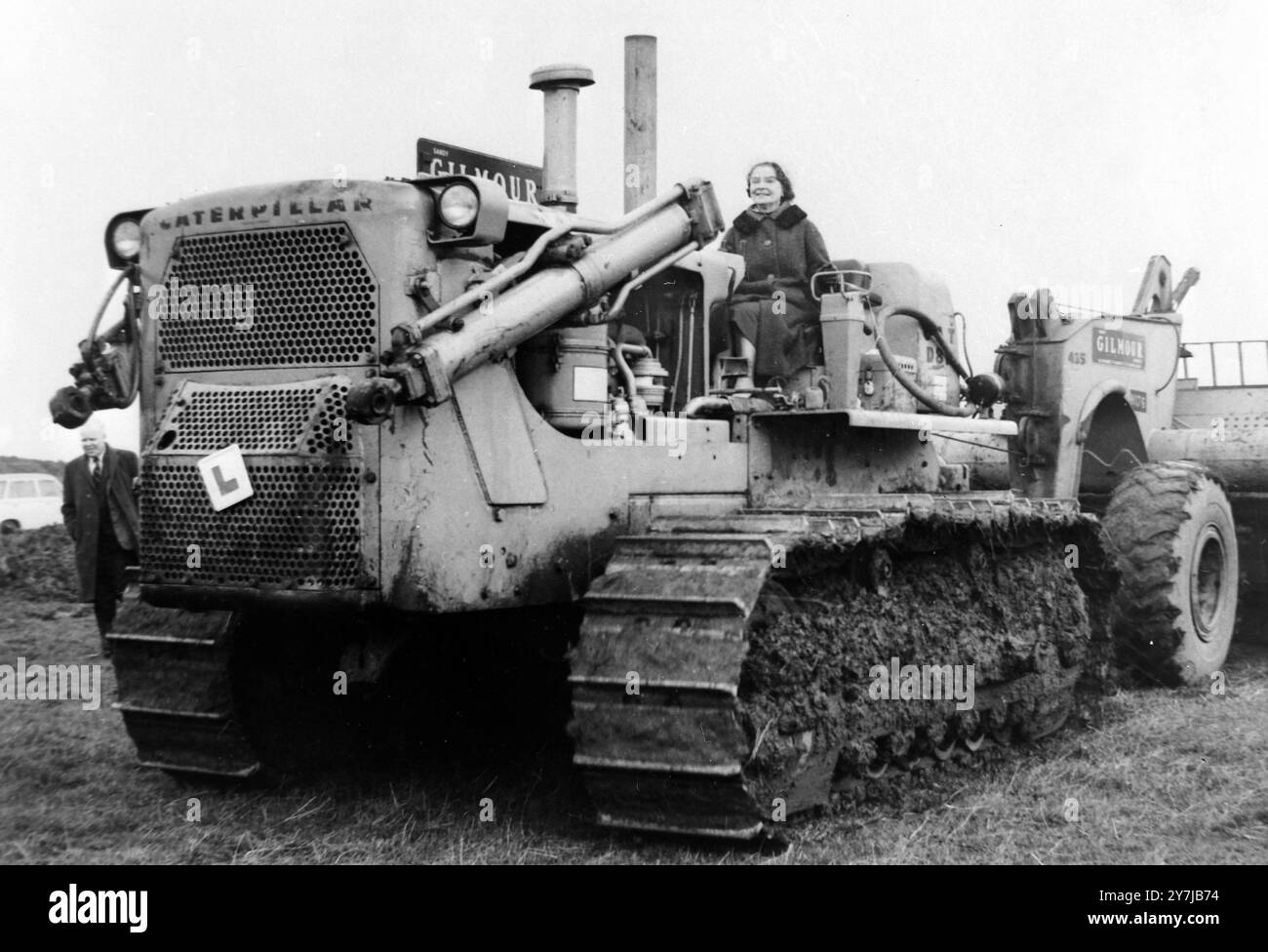 MARGARET HERBISON USES BULLDOZER IN SCOTLAND / ; 12 FEBRUARY 1964 Stock ...