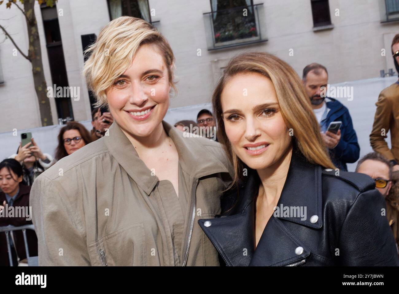 Greta Gerwig, left, and Natalie Portman attend the Stella McCartney ...