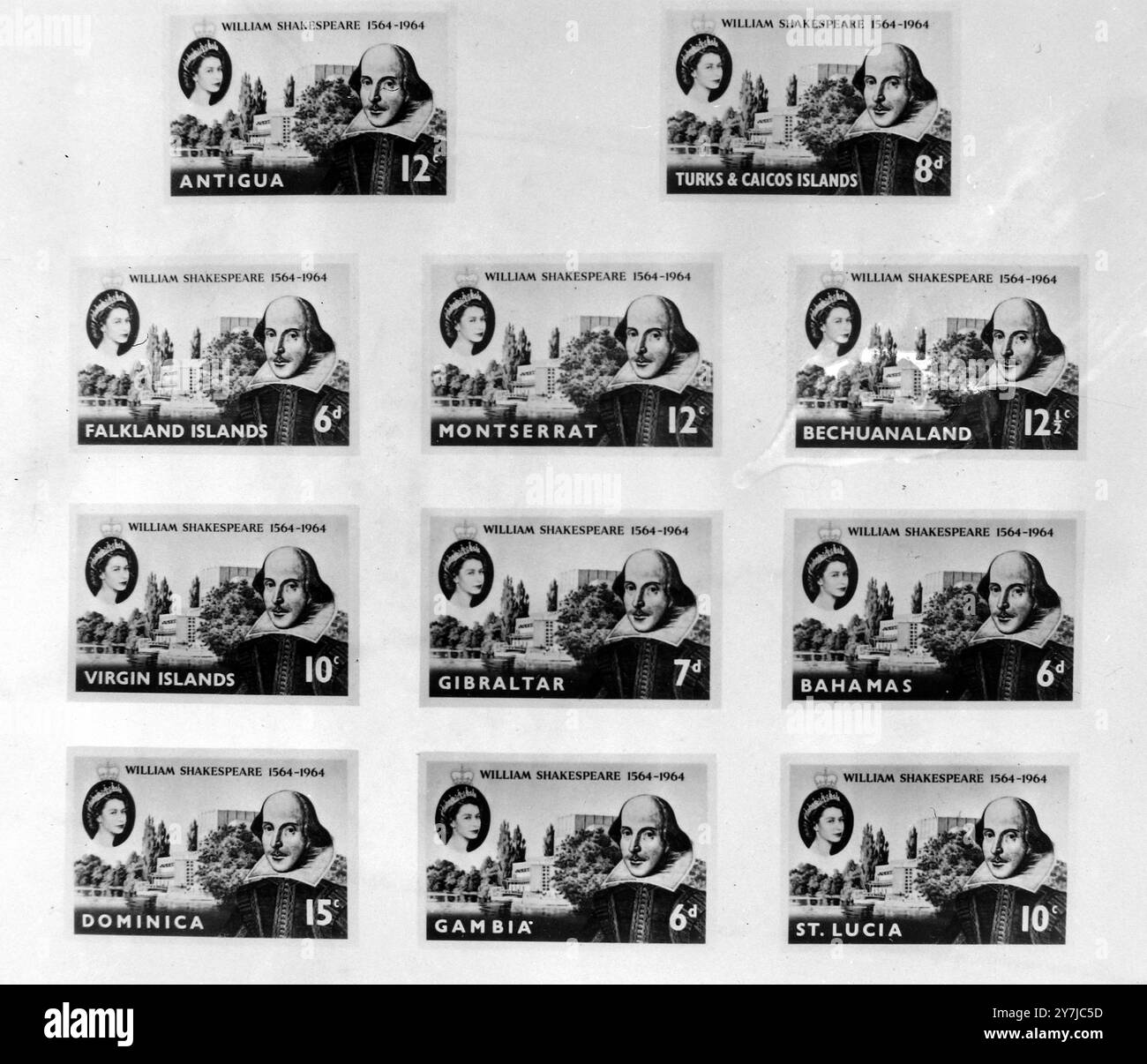 COLONIAL STAMPS FOR SHAKESPEARE'S ANNIVERSARY / ; 8 FEBRUARY 1964 Stock ...