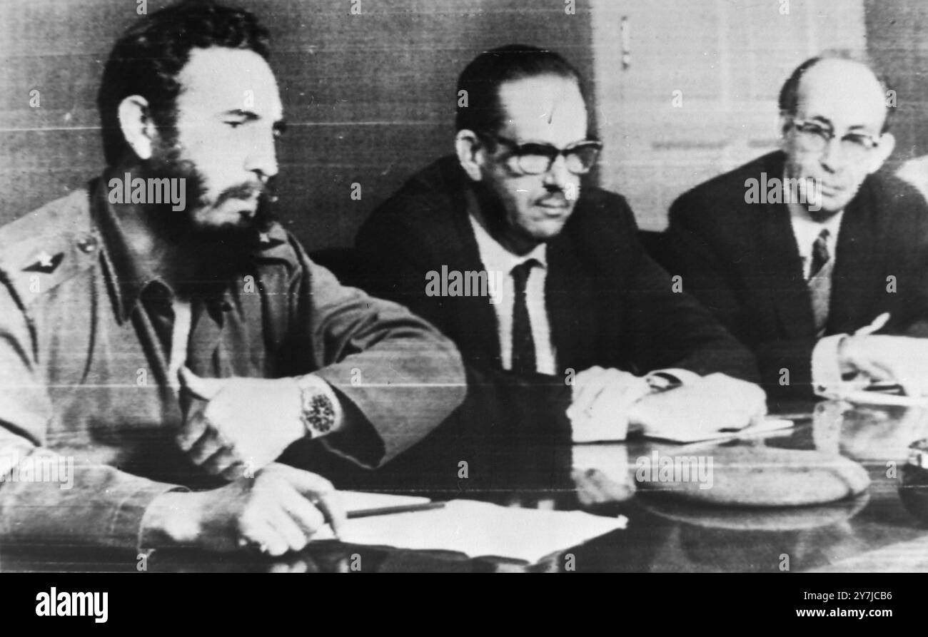 CUBAN PRIME MINISTER FIDEL CASTRO WITH PRESIDENT OSVALDO DORTICOS AND ...