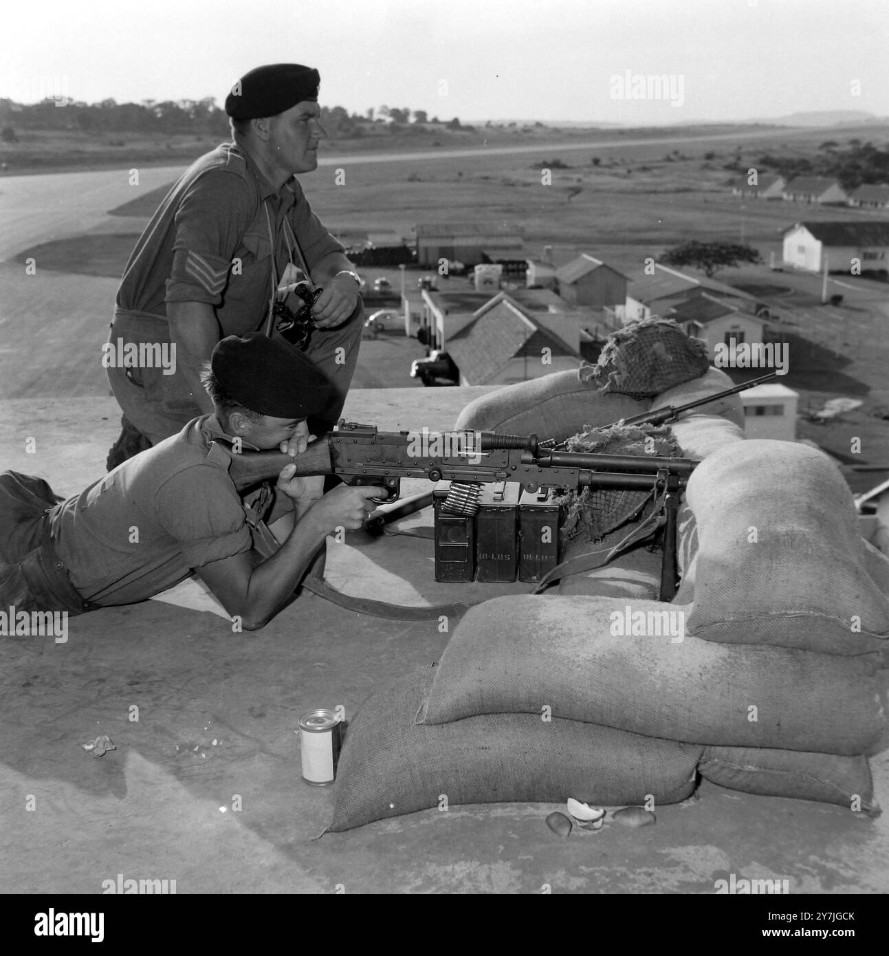 CRISIS SCOTS GUARDS WITH MACHINE GUNS AT ENTEBBE AIRPORT, UGANDA ; 25 ...