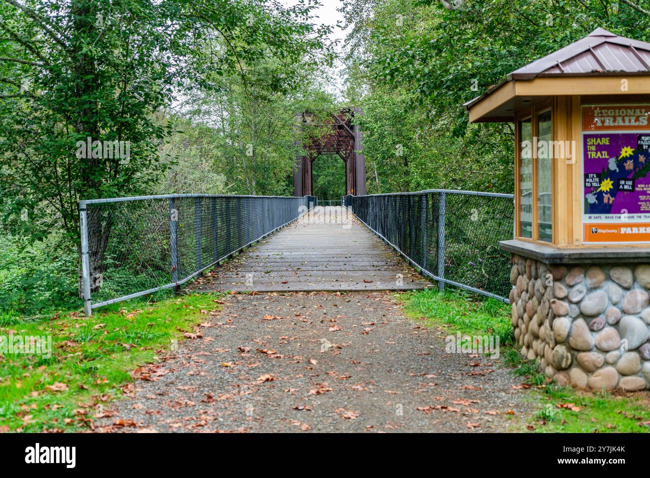 A view of the Reinig pedestrian bridge in North Bend, Washington Stock ...