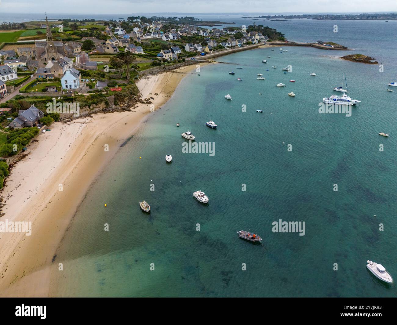 An aerial view of Ile de Batz Island in Bretagne, France showcasing its ...