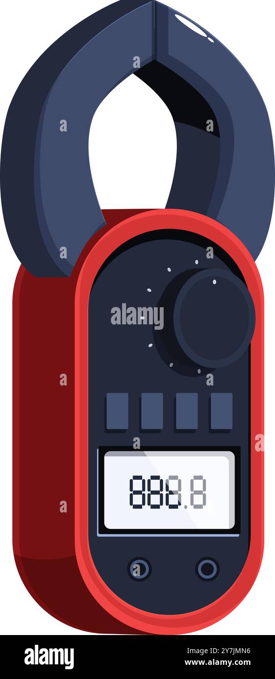 Digital clamp meter is measuring electricity consumption on white ...