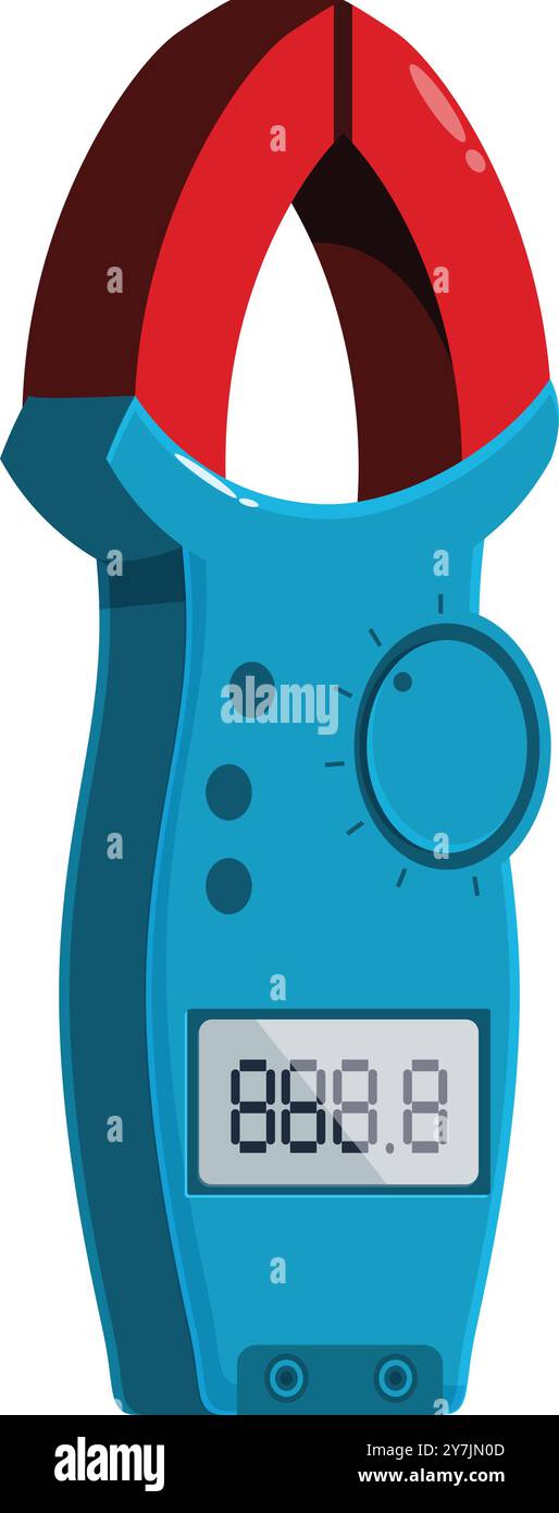 Blue and red digital clamp meter showing electrical current measurement ...