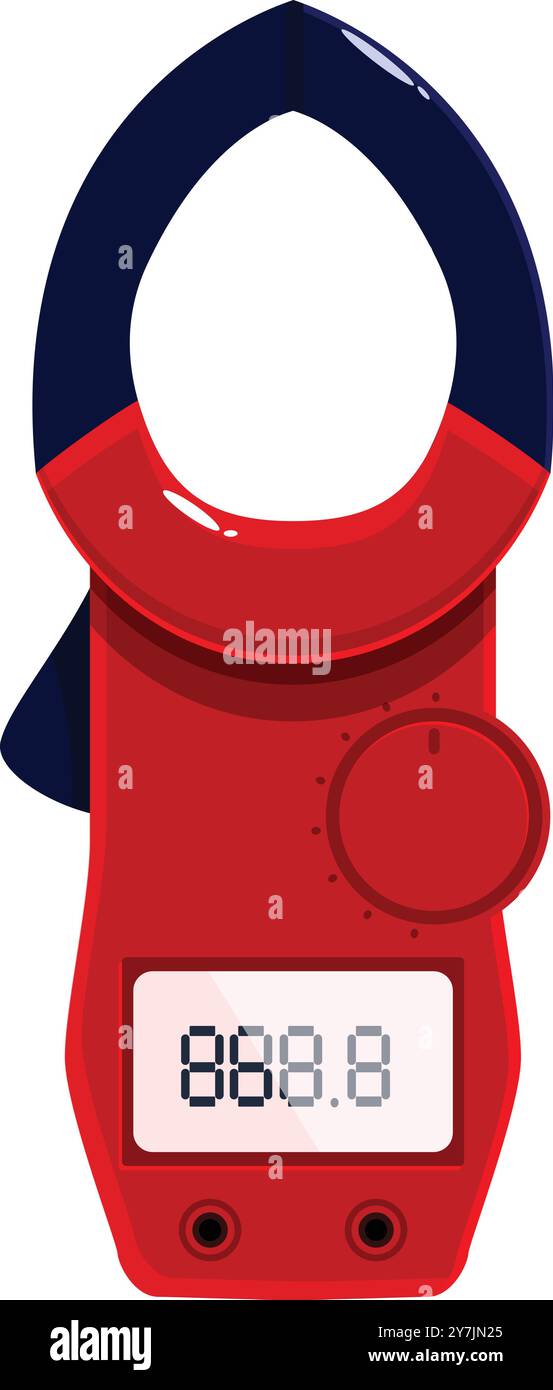 Red digital clamp meter showing measurement result on its digital ...