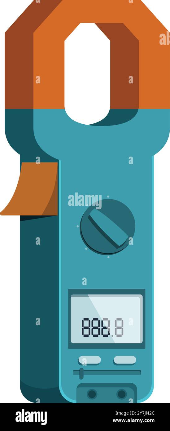 Digital clamp meter measuring electrical current with a digital display ...