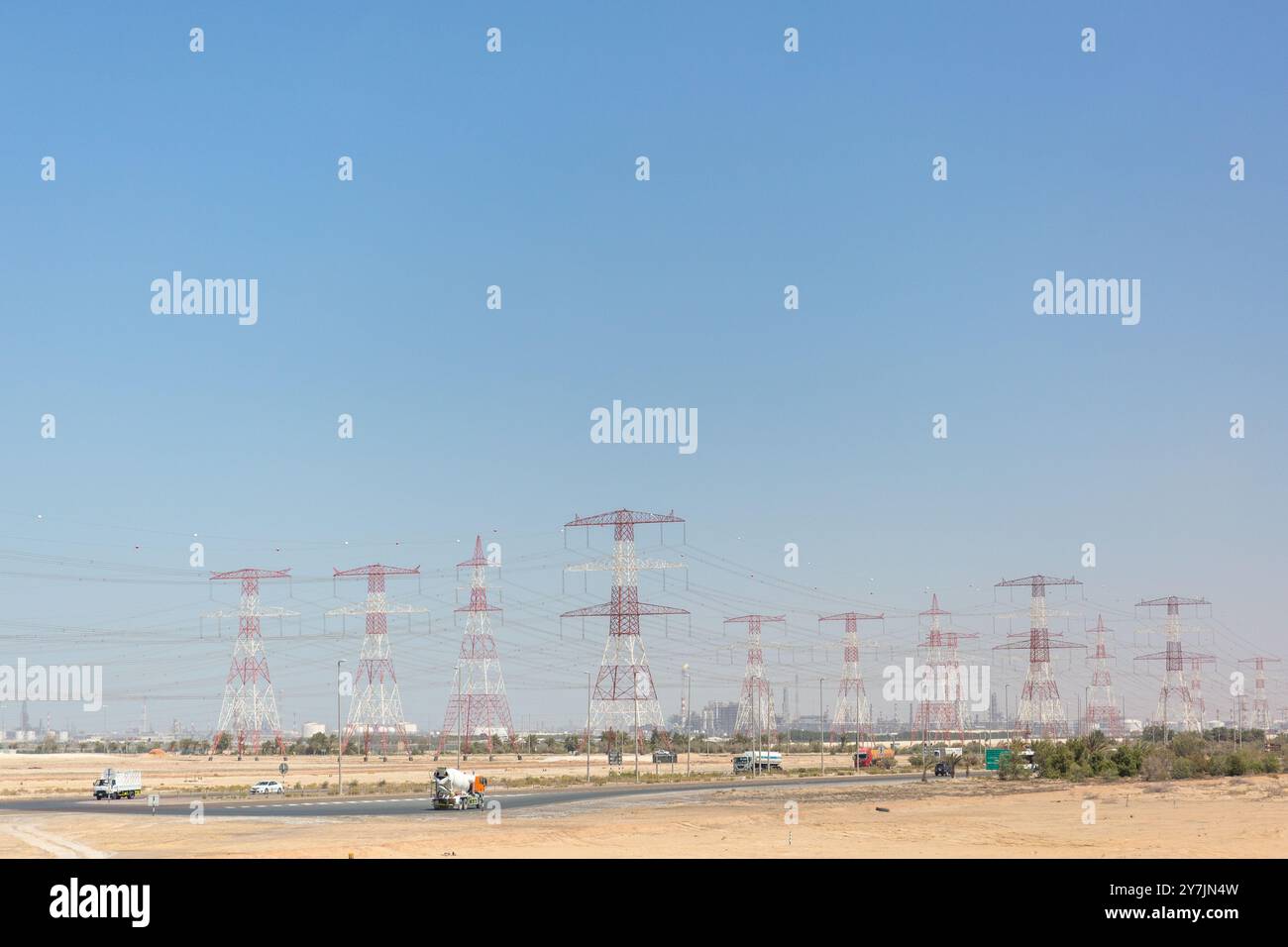 Electricity pylon infrastructure UAE Stock Photo - Alamy