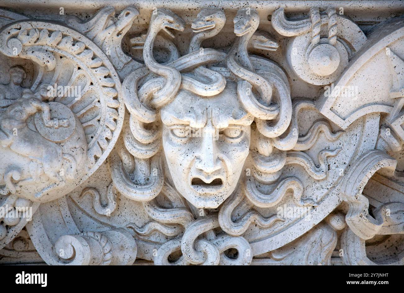 Carved Stone Panel of Medusa a Greek mythological creature Stock Photo ...
