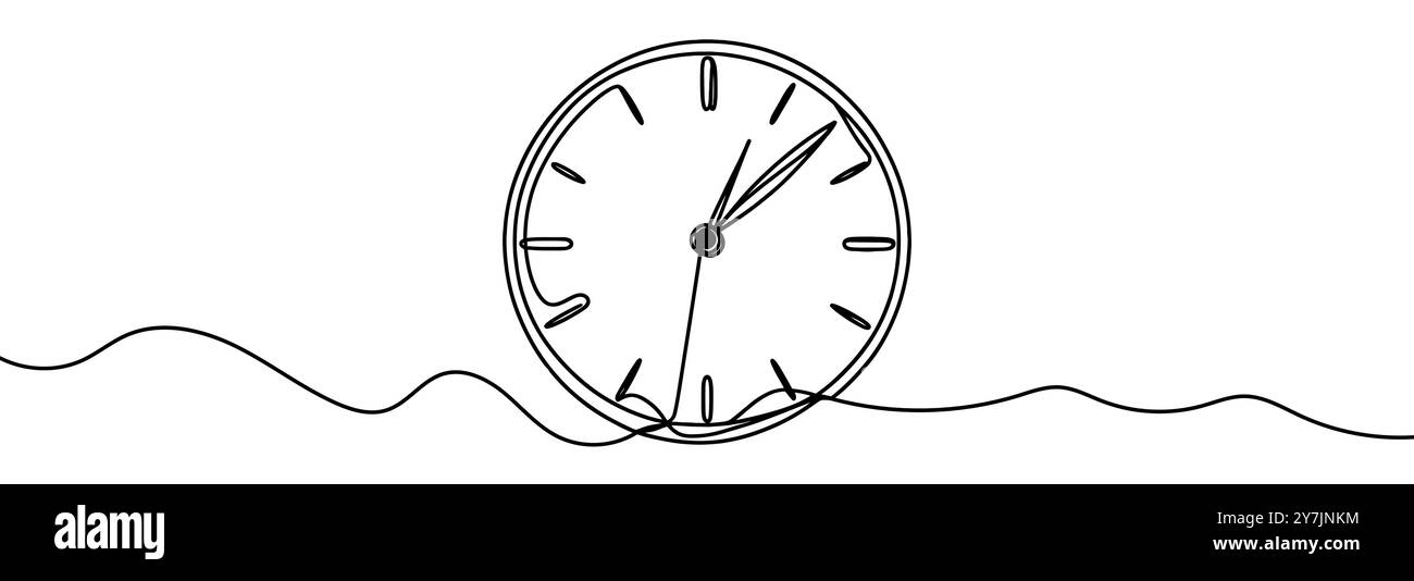 Continuous one line drawing of clock. Clock linear icon. One line ...
