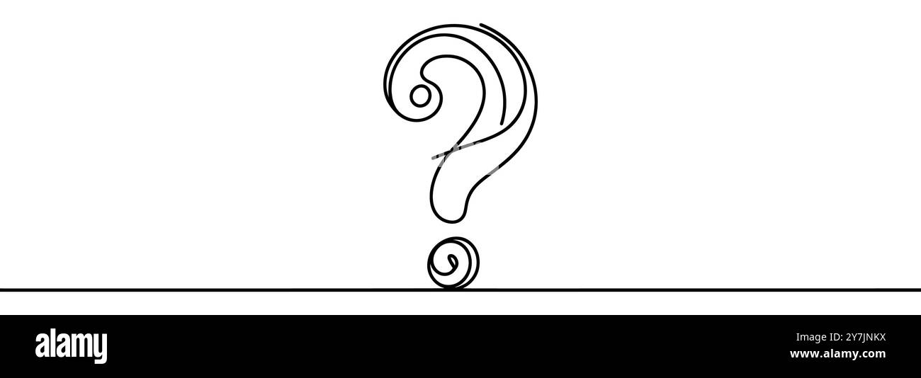 Continuous linear drawing of question mark. One line drawing background ...