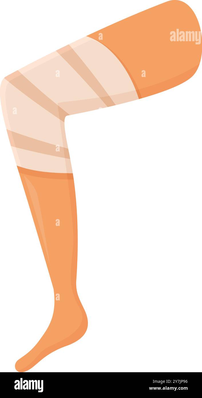 Injured leg with bandage wrapped around knee, illustrating post trauma ...