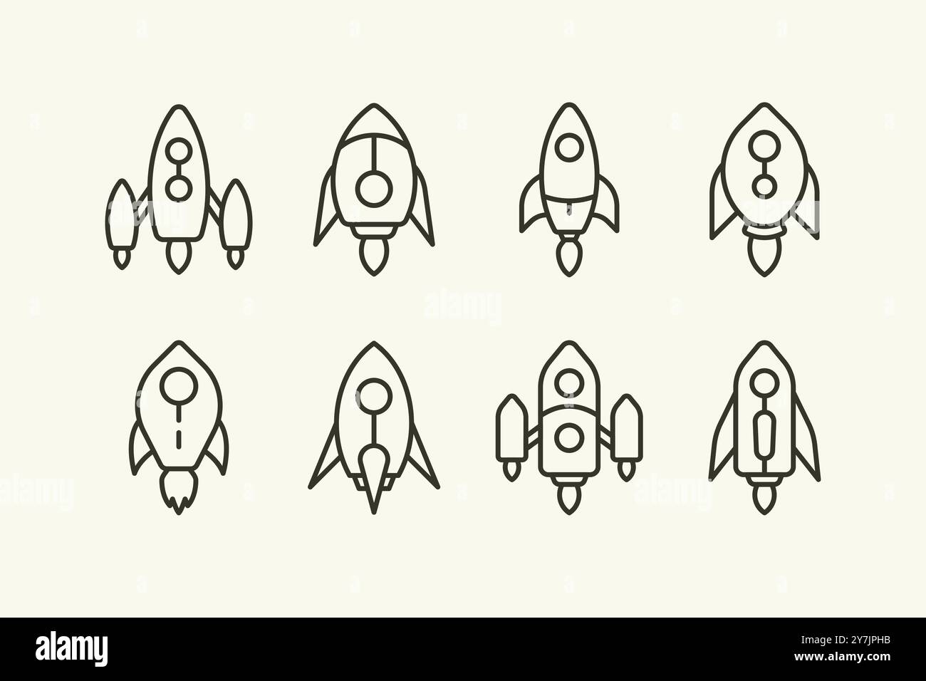 Minimal rocket and spaceship line stroke illustration icon set design ...