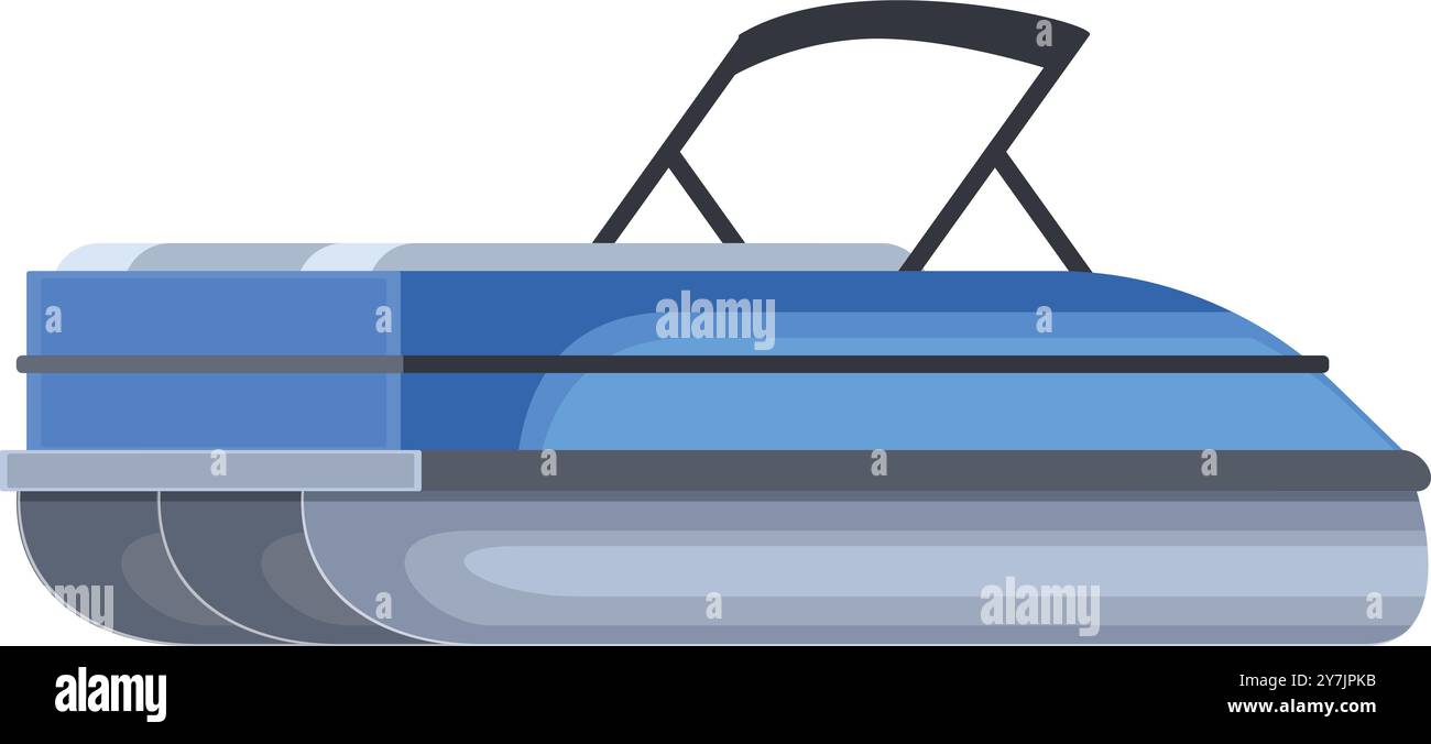 Blue pontoon motor boat with canopy, a small recreational vessel for ...