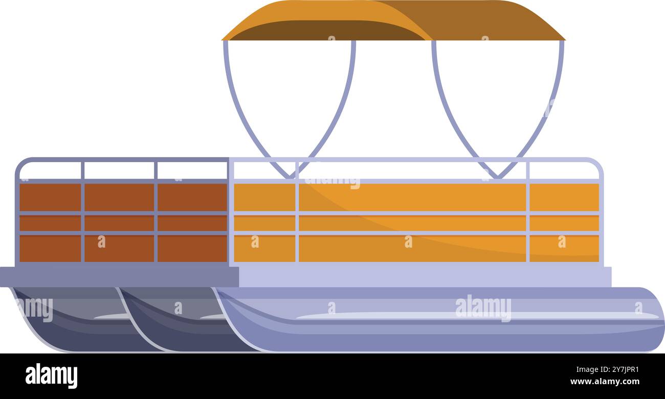 Modern double deck pontoon boat with awning for fishing trip, side view ...