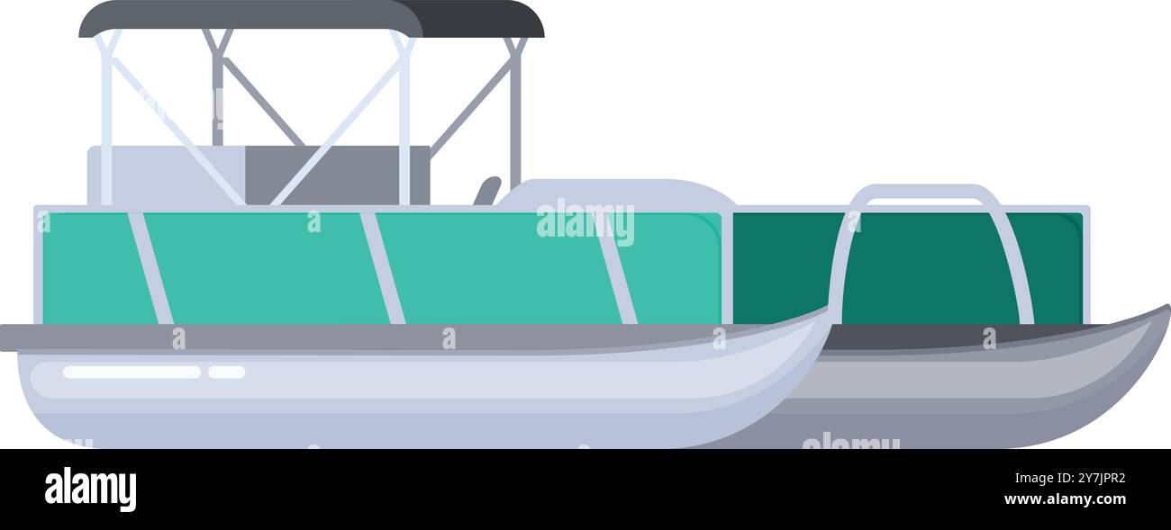 Modern double decker pontoon boat with bimini top isolated on white ...