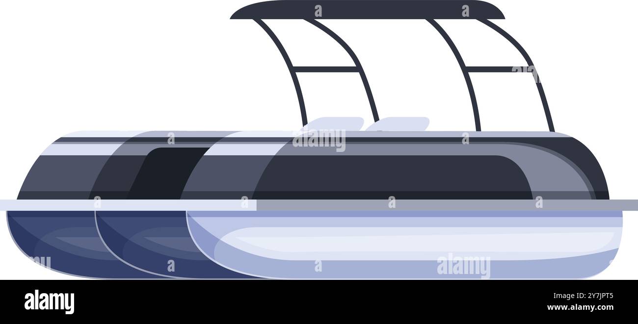 Modern double pontoon boat with bimini top, side view, isolated on ...