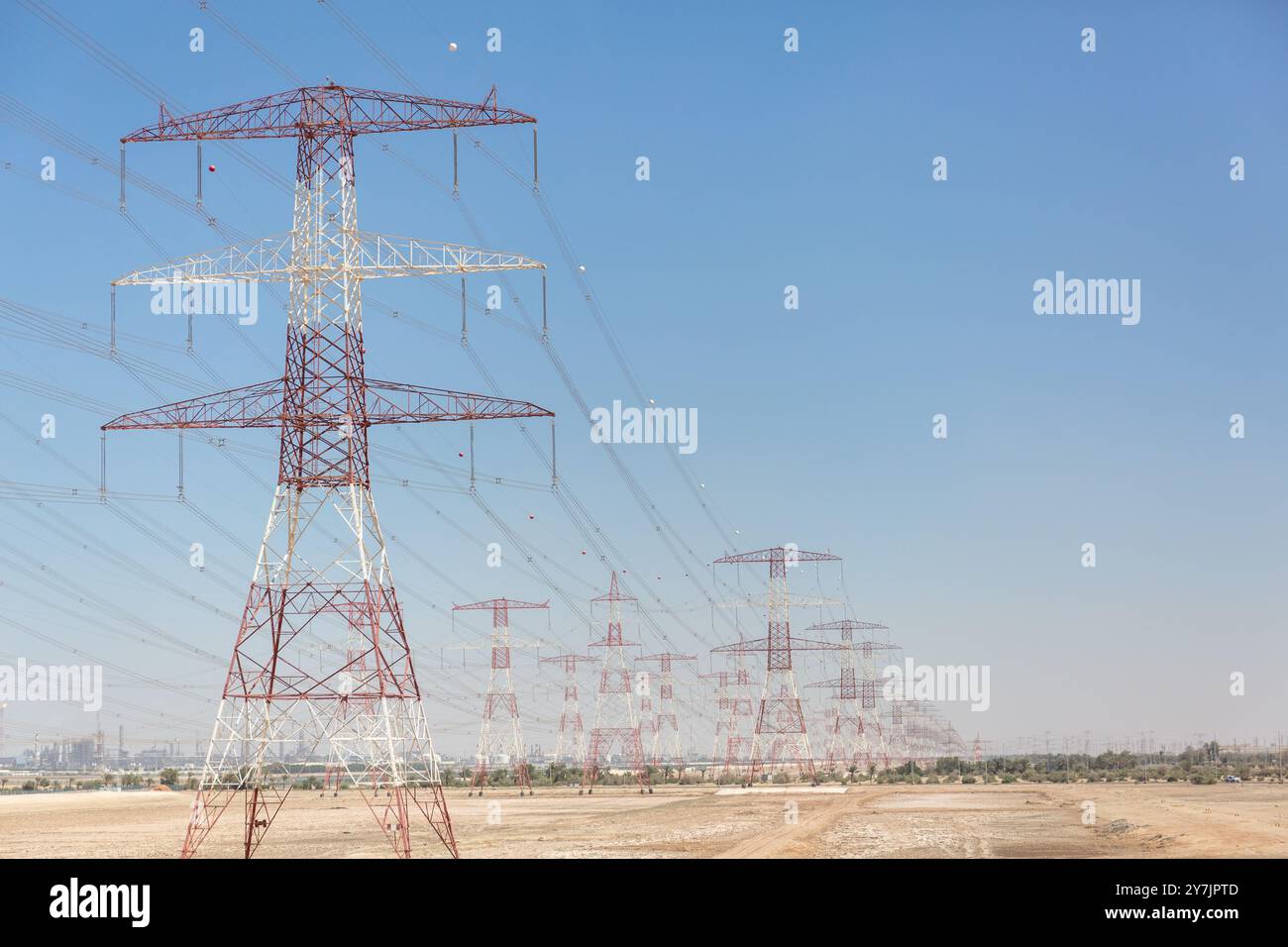 Electricity pylon infrastructure UAE Stock Photo - Alamy