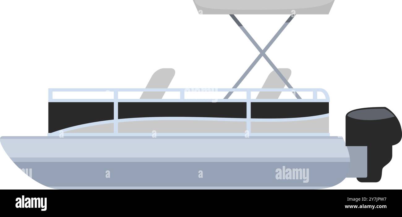 Cartoon style icon of a pontoon boat with a sunshade, ideal for ...