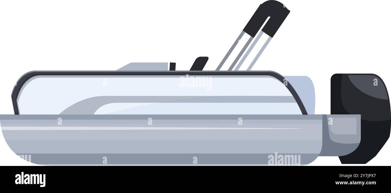Modern motor pontoon boat floating on water side view, flat vector ...