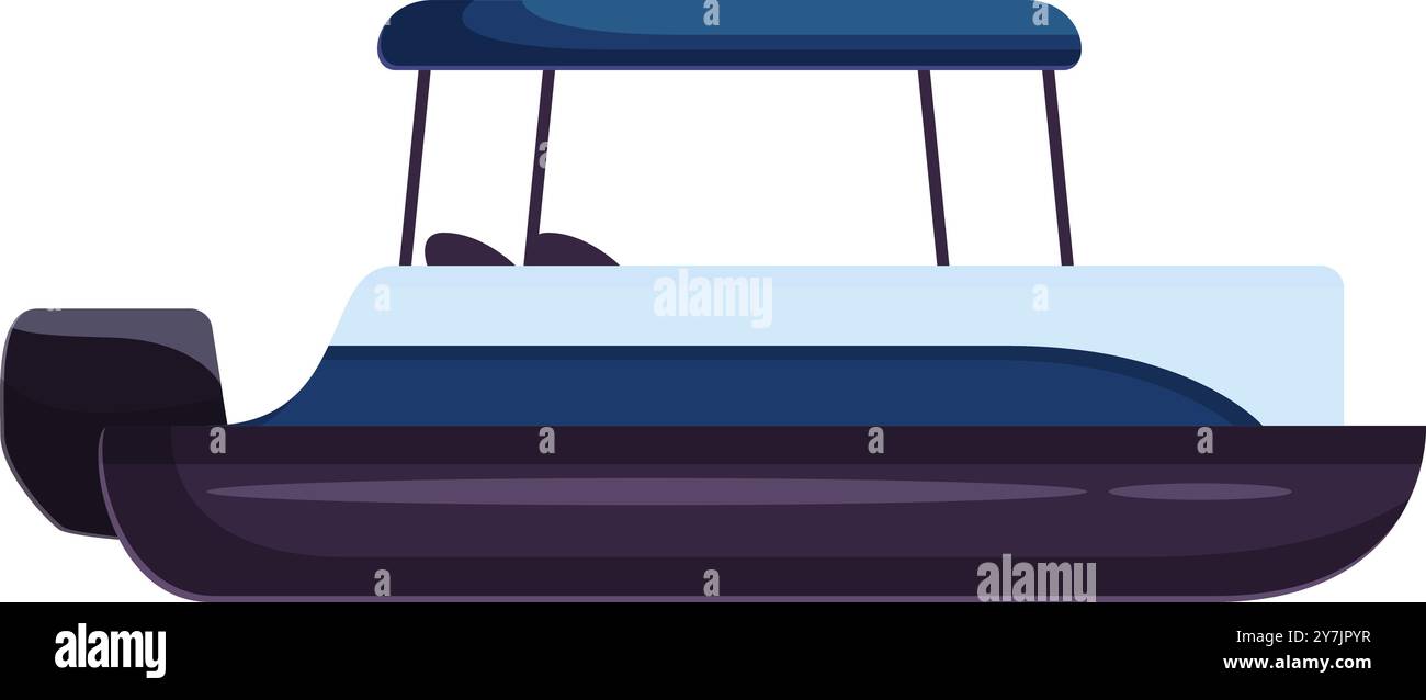 Modern pontoon boat with canopy floating on water side view, flat ...