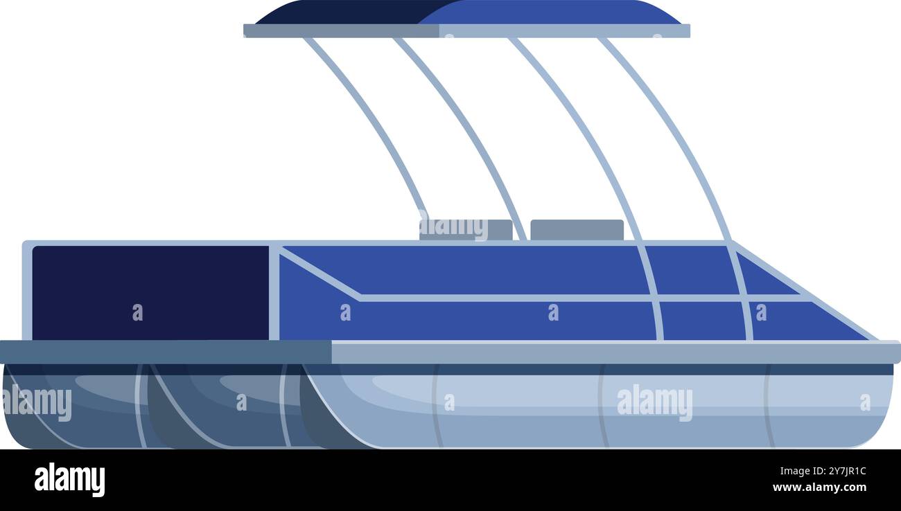 Blue pontoon boat for leisure activity, floating on water and offering ...