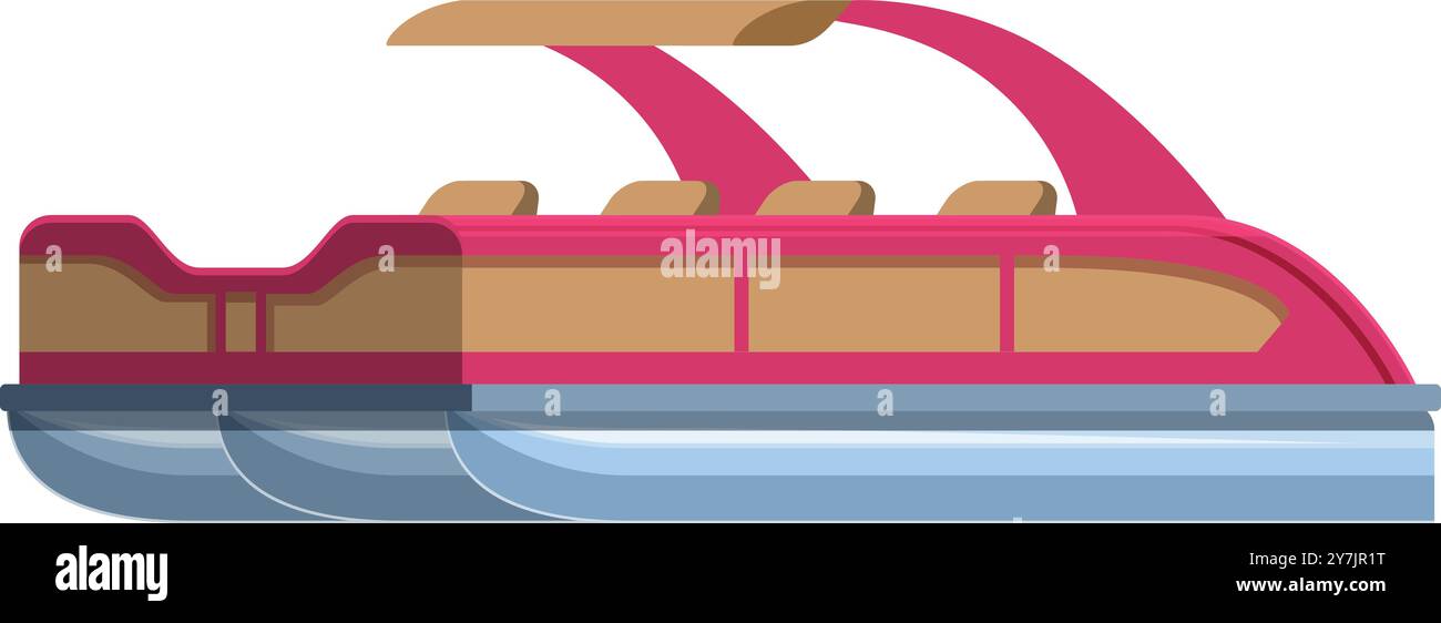 Modern red pontoon boat floating on water surface, side view, leisure ...