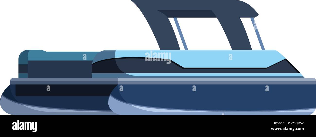 Modern blue pontoon boat is floating on the water, offering a relaxing ...