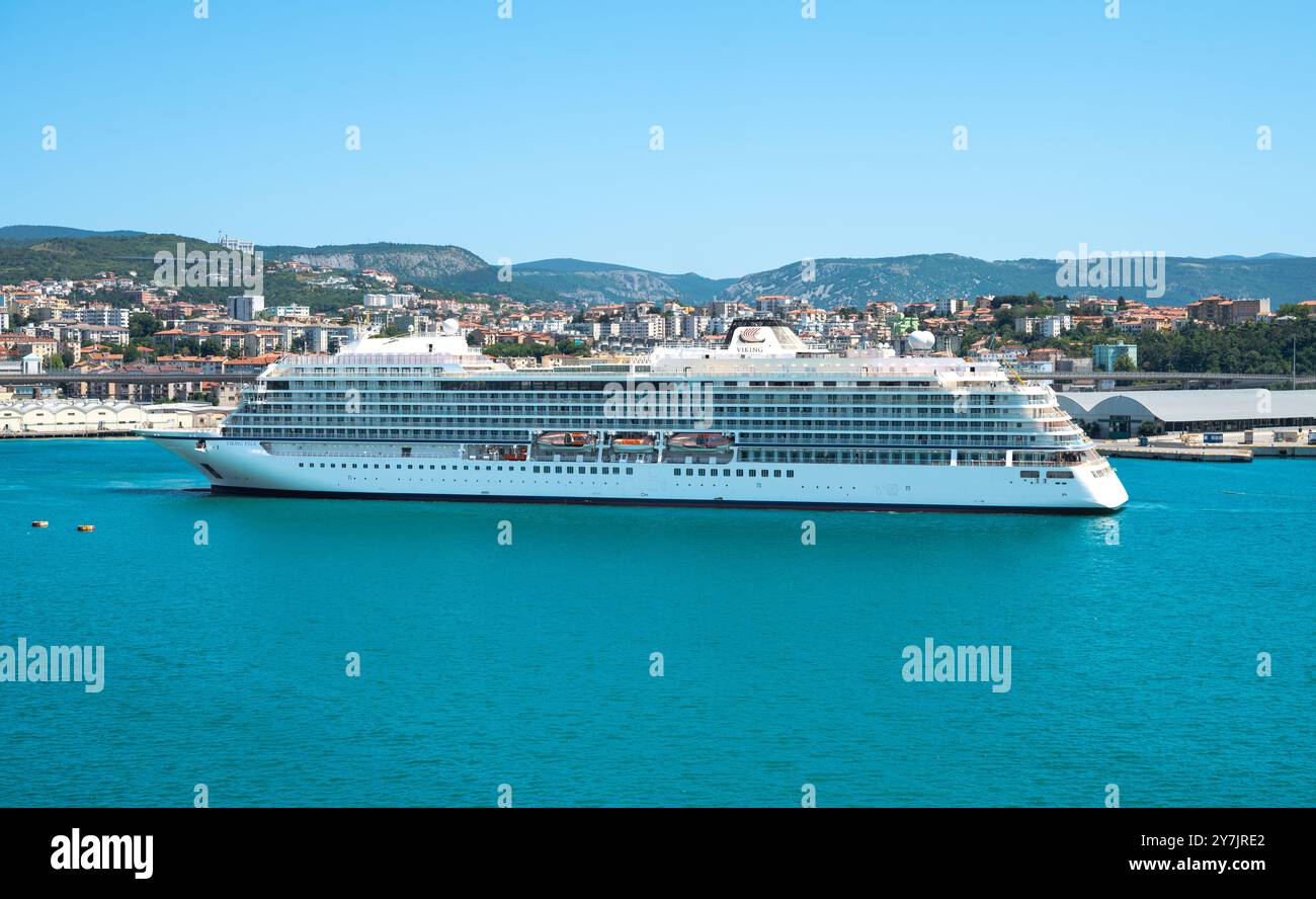 Trieste, Italy - July 29, 2024: Side view of new cruise ship Viking ...