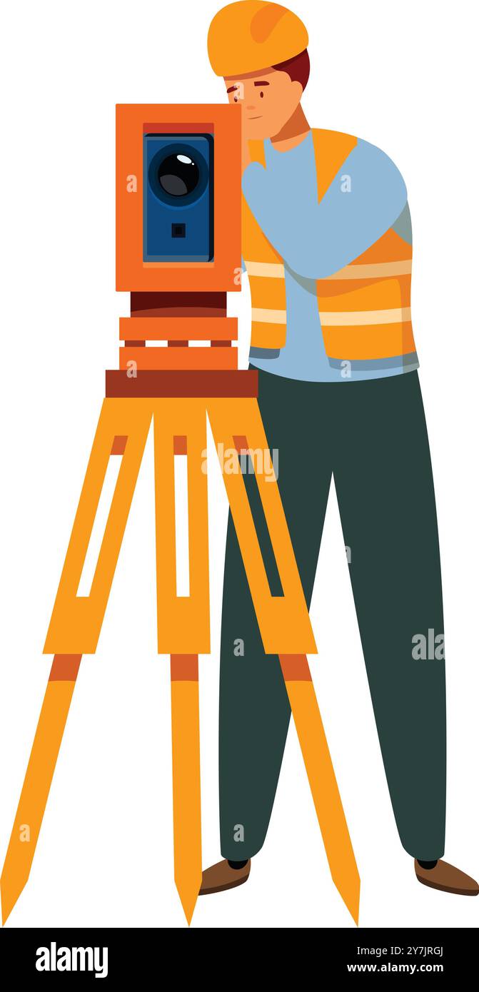 Surveyor using a theodolite on a tripod, taking precise measurements ...